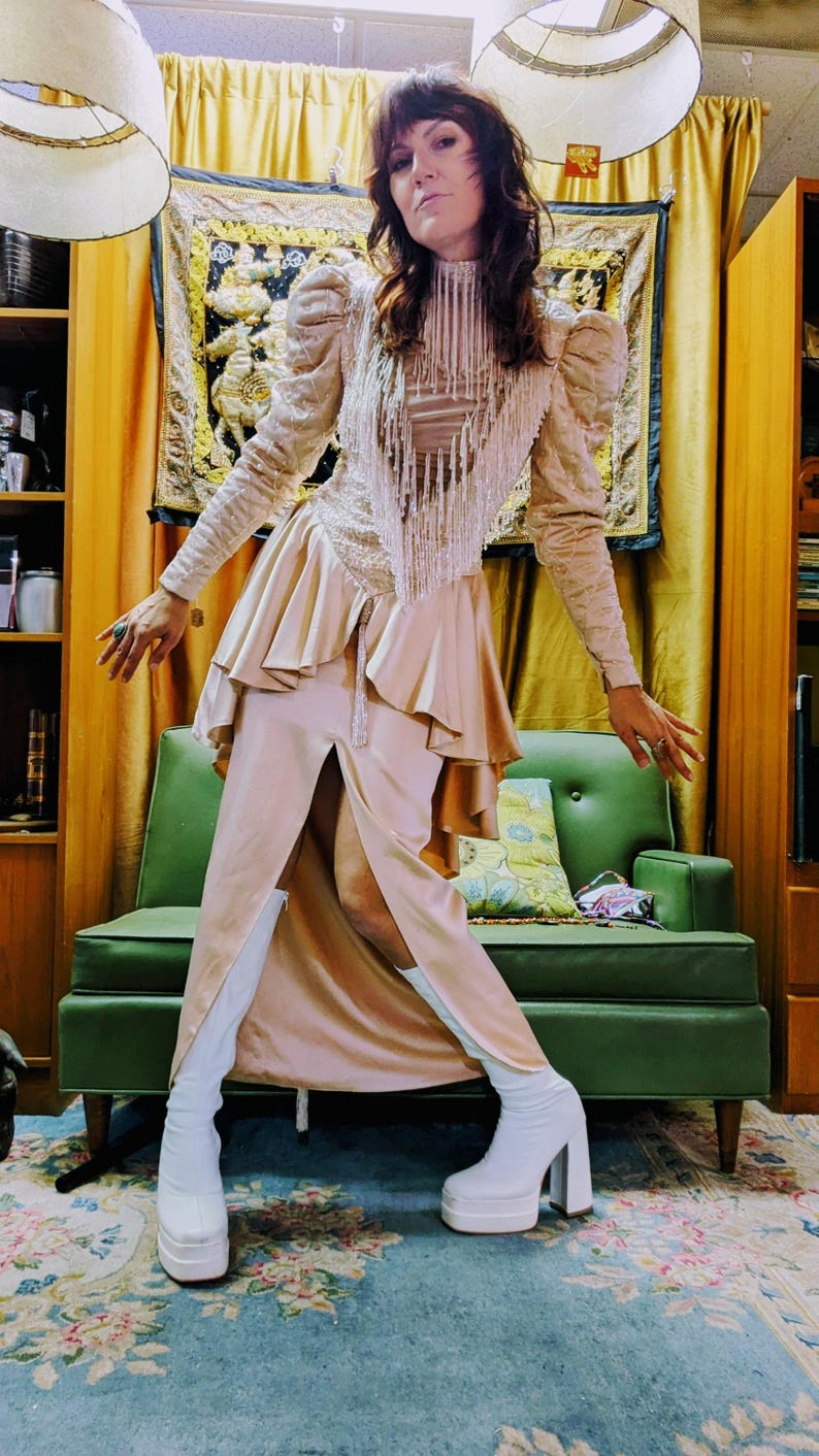 1980s Tony Chase Blush Beaded Satin Gown. Designer to Dolly Parton ...