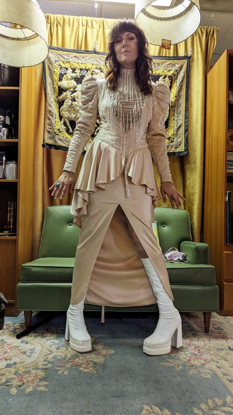 1980s Tony Chase Blush Beaded Satin Gown. Designer to Dolly Parton ...