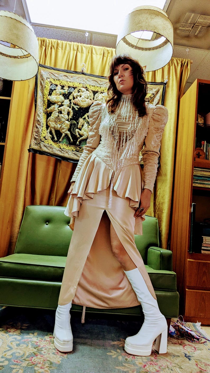 1980s Tony Chase Blush Beaded Satin Gown. Designer to Dolly Parton ...