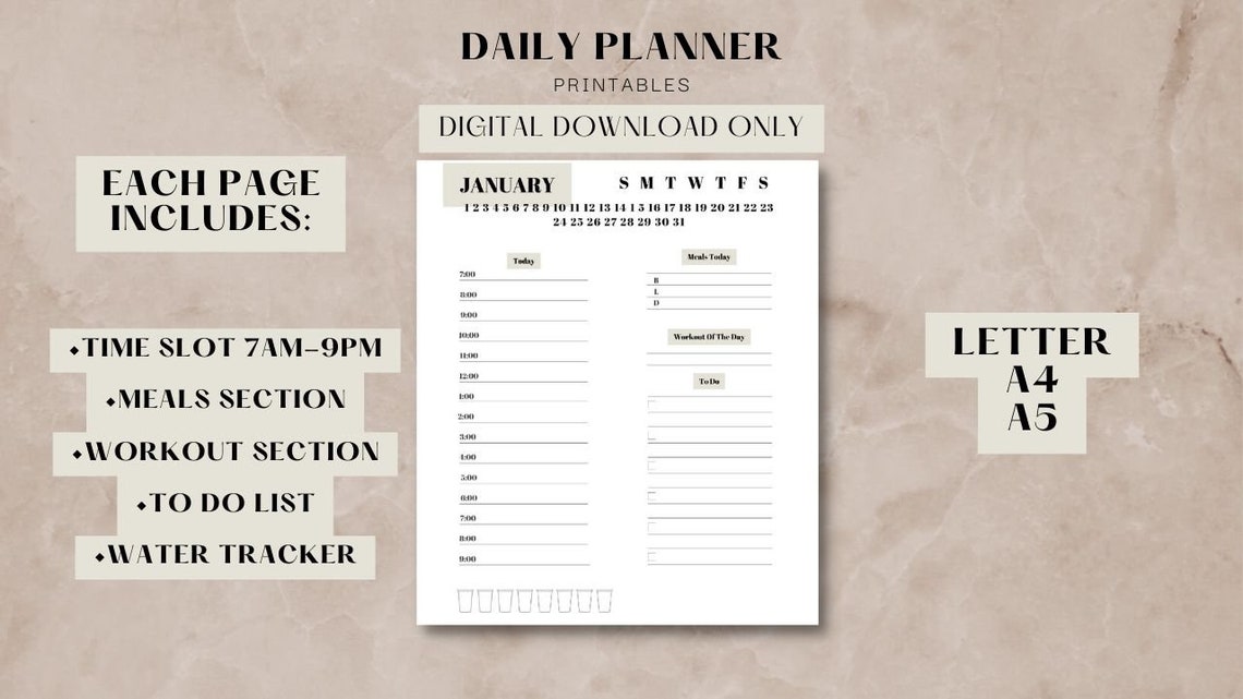 Daily Planner Printable 2023 Minimalist - Etsy