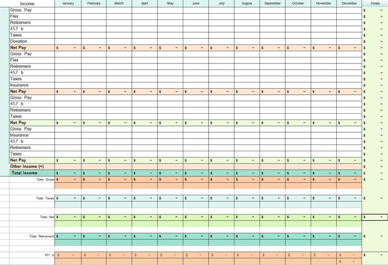 Yearly Income Tracking Spreadsheet (customizable) With Payroll ...