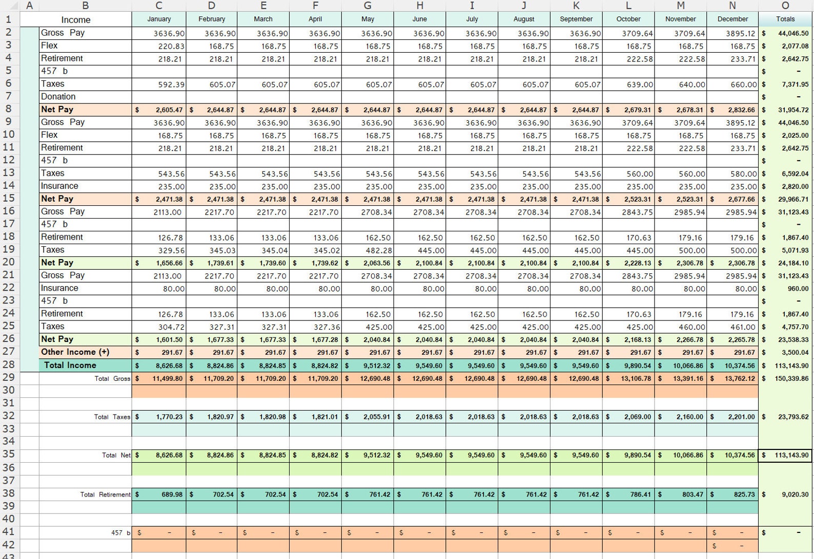 Yearly Income Tracking Spreadsheet (customizable) With Payroll ...