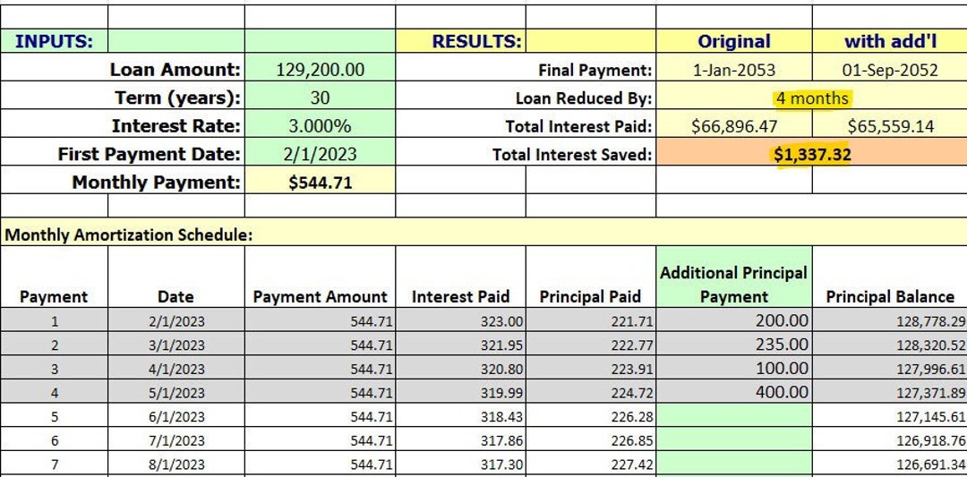 Mortgage Loan Amortization Schedule With Additional Payment Option - Etsy