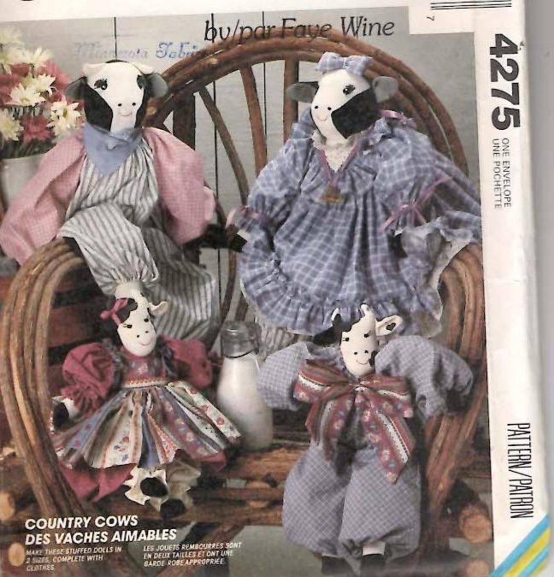 Vintage Mccall's Crafts Country Cow Doll Dresses Outfits Uncut Sewing ...