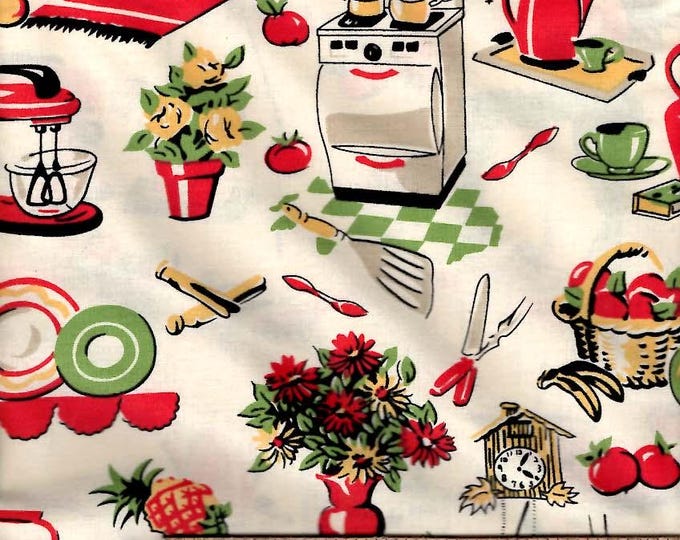 50's Fifties Kitchen Appliance Food Tomatoes Micheal Miller Fabric 33 ...