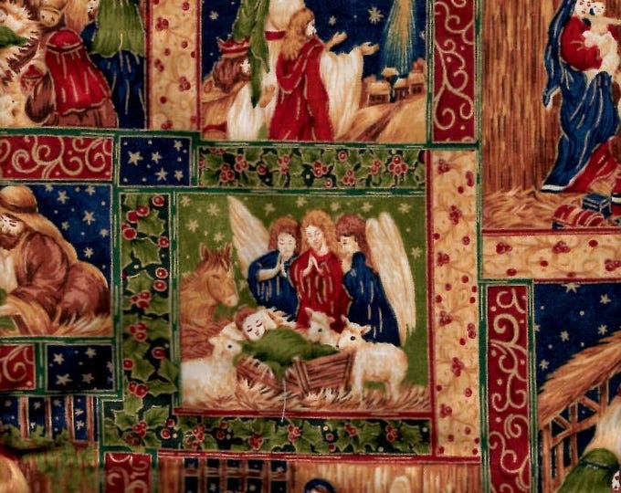 Christmas Jesus Christ Manger Star Squares Blocks Holiday Cotton Fabric ...