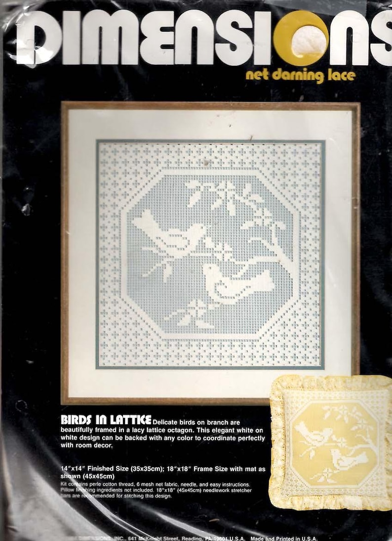 Vintage Dimensions Birds in Lattice Net Darning Lace Complete Kit - Etsy
