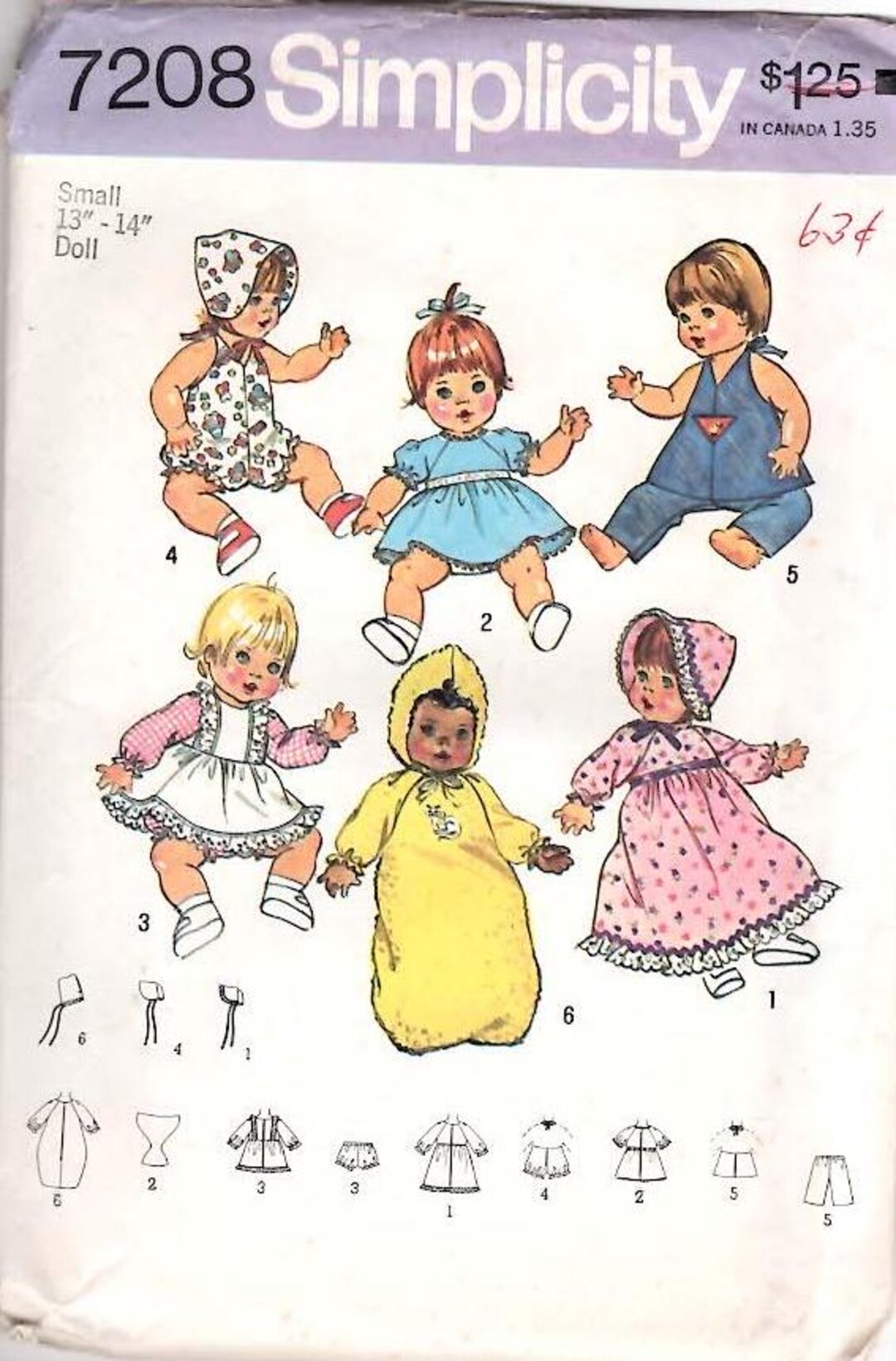 Vintage Simplicity Small 14" Doll Clothes Diaper Bunting UNCUT Pattern ...