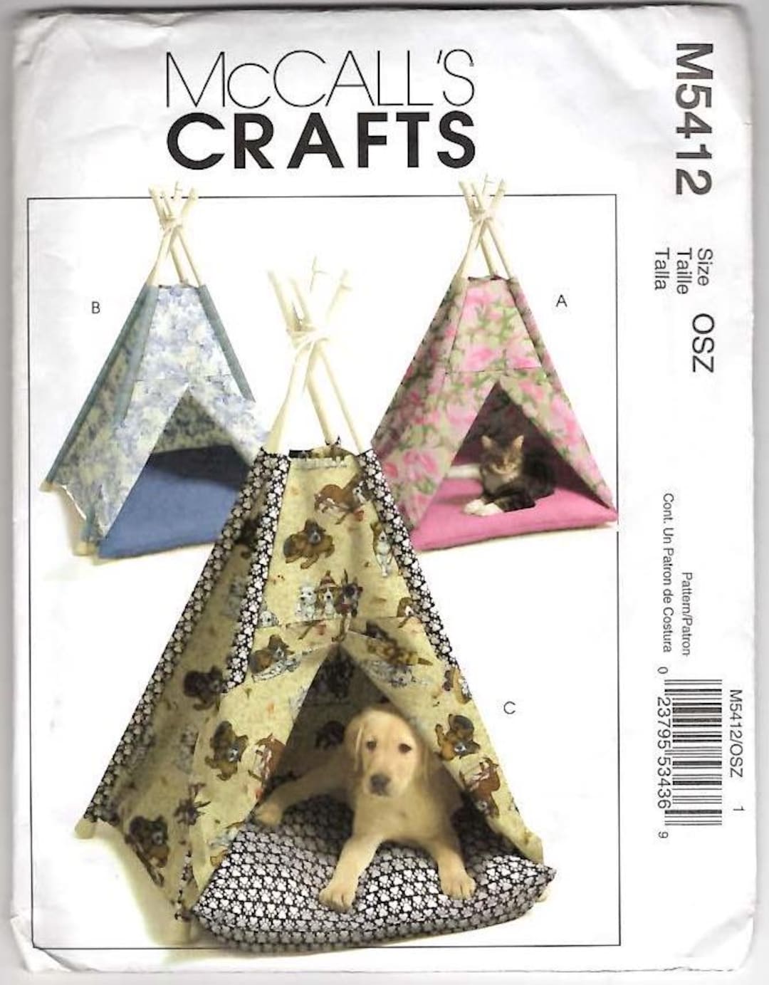 Mccall's Crafts Animal Tents Teepee Tipi Tepee Dog Cat Rabbit Sewing ...