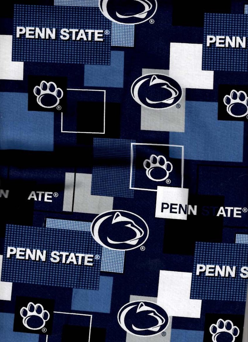 Penn State Nittany Lion Football Patchwork Cotton Fabric 15" Long by 44 ...