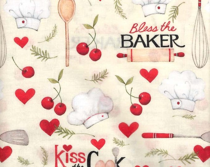 Bless the Baker Kiss the Cook Susan Winget Cherry Baking Cotton Fabric ...