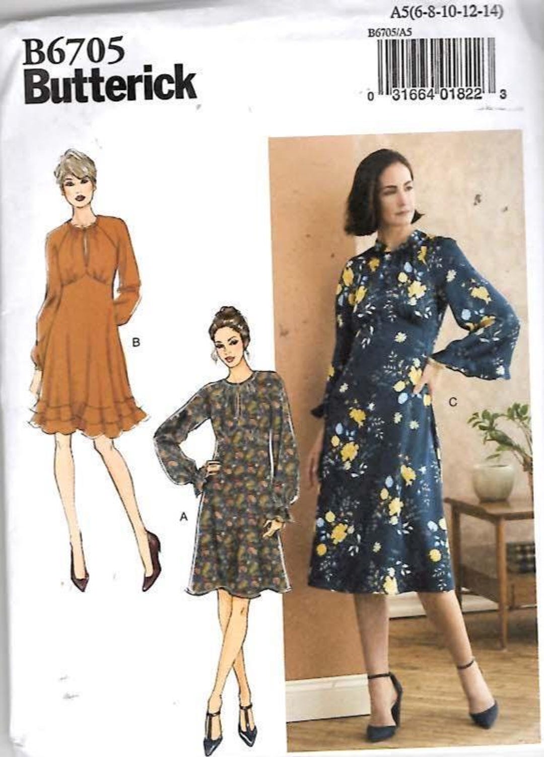 Butterick Woman's Dress Sizes 6 to 14 New Uncut Sewing Pattern 6705 FF ...