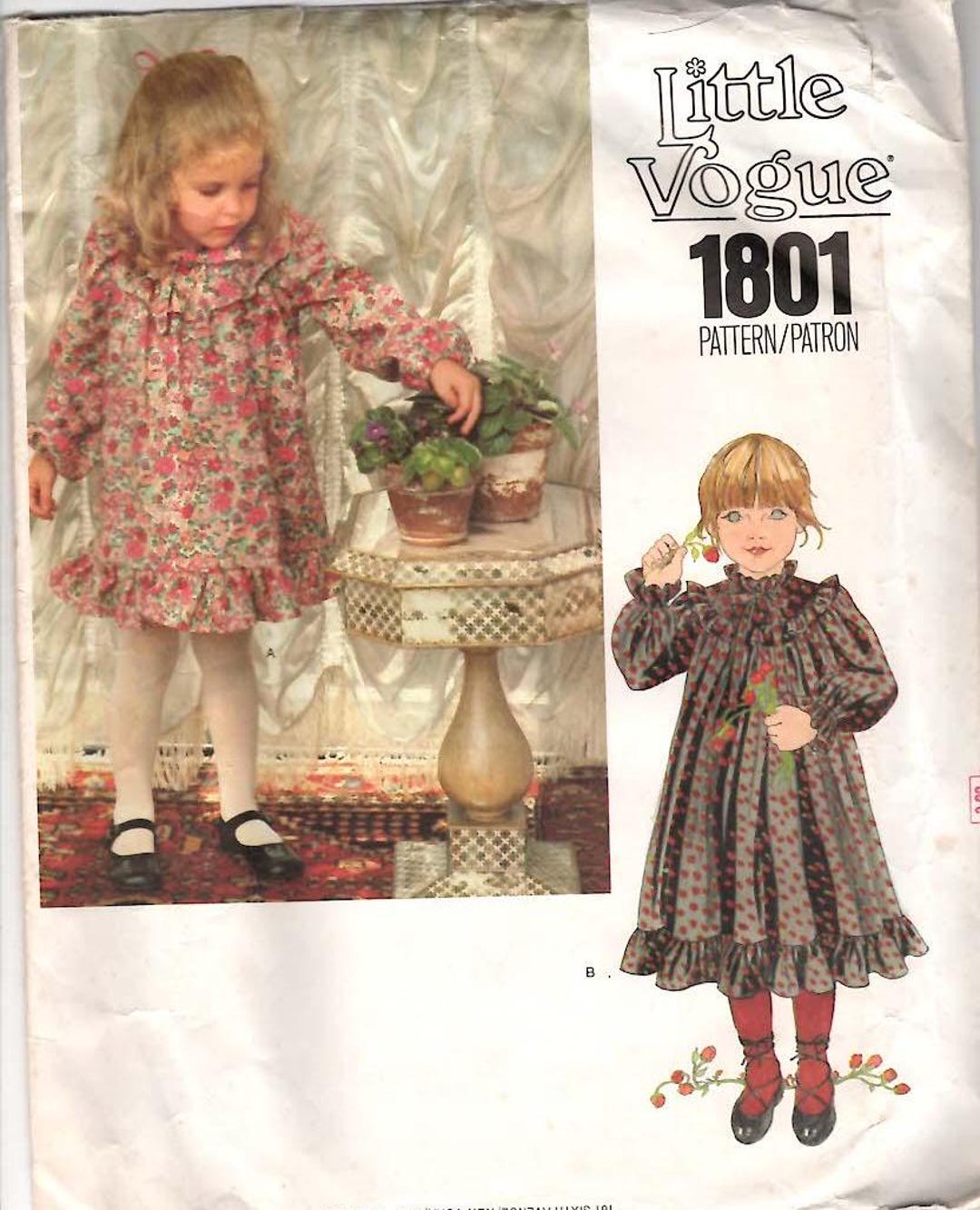 Vintage Little Vogue Children's Girls Dress Size 3 UNCUT Pattern 1801 ...
