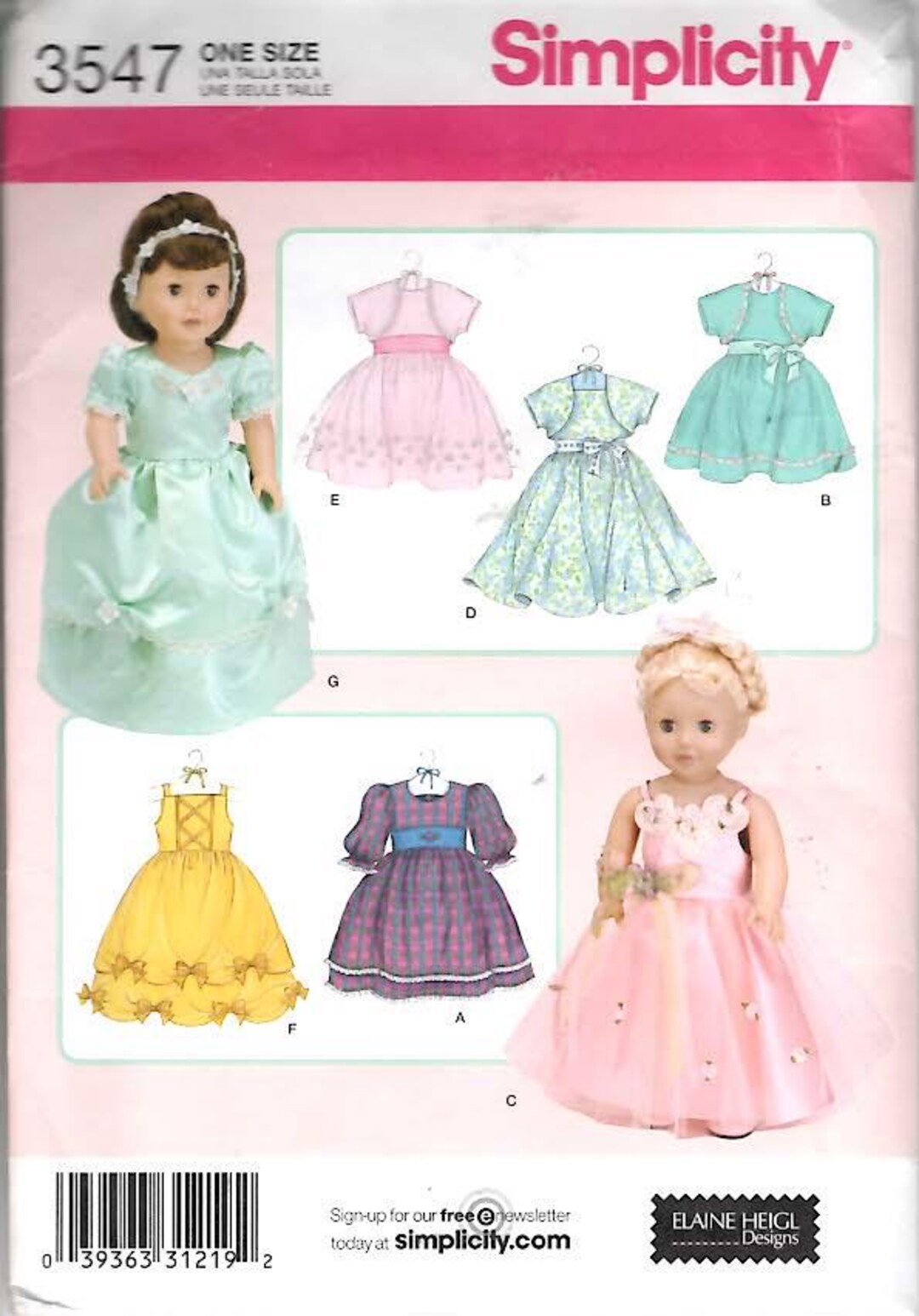 Simplicity 18 Inch Doll Clothes Dress Gown New UNCUT Sewing Pattern ...