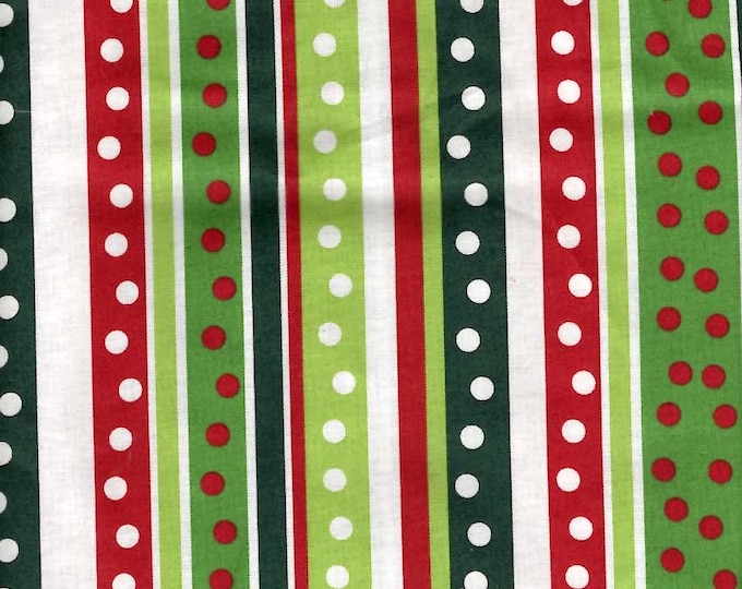 Lime Green Red Polka Dot Stripe Christmas Grinch Cotton Fabric 1/2 Yard ...