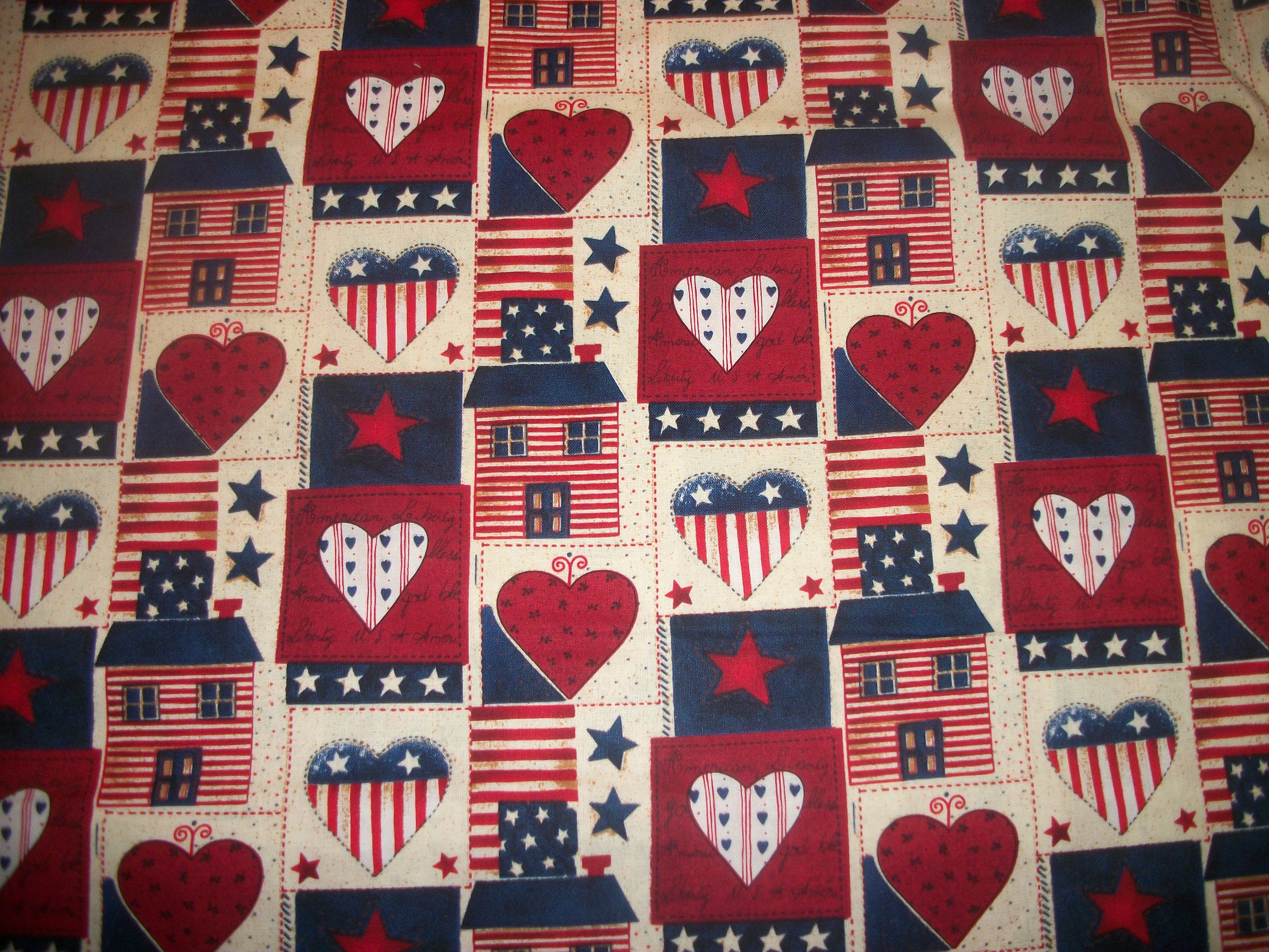 Americana Red White Blue Salt House Flag Star Cabin Slow Stitch Cotton ...