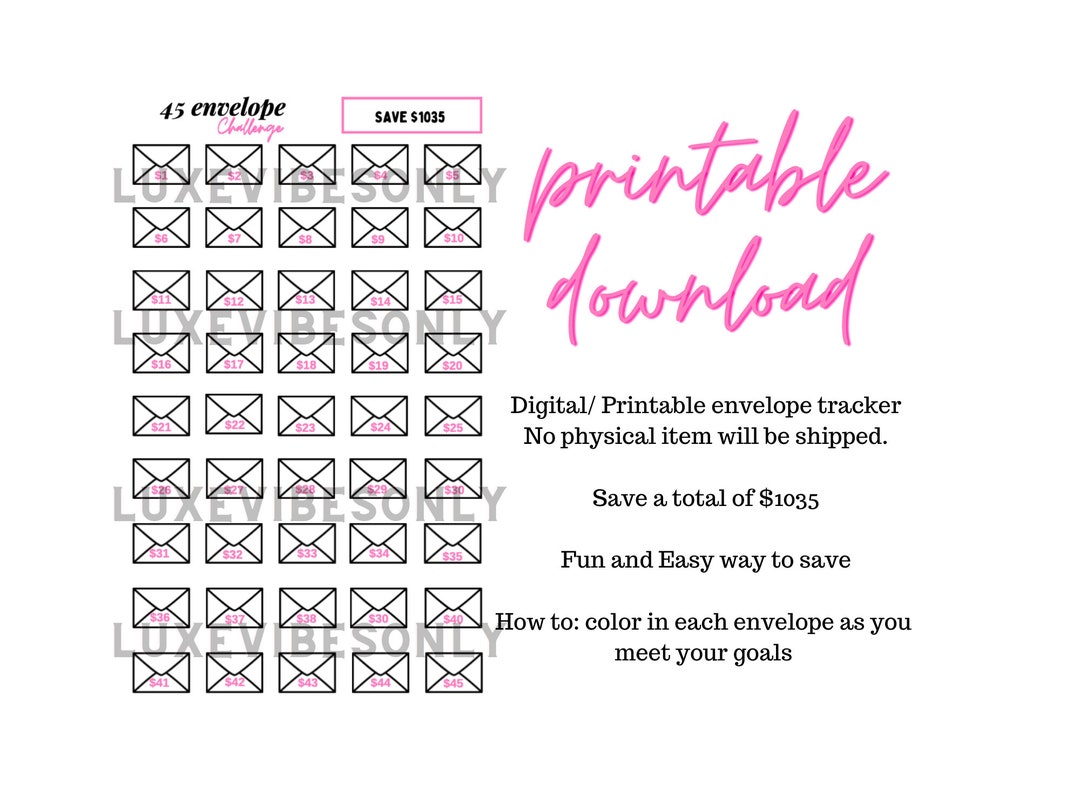 45 Envelope Money Challenge | Savings Tracker - Etsy