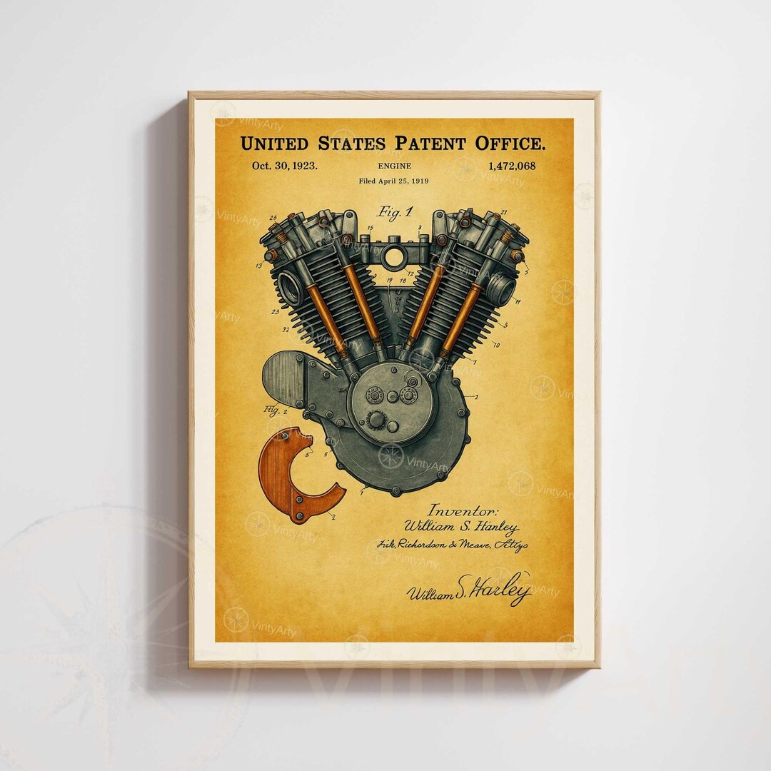 Vintage Engine Patent Poster – 1923 Mechanical Blueprint | Industrial ...