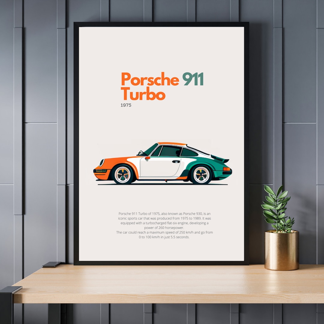 Porsche 911 Turbo 1975 Supercar Poster Print Wall Art Vintage Car ...