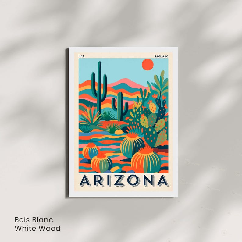 Arizona Desert Print | Colorful Cactus Poster | Vintage USA Travel Wall ...