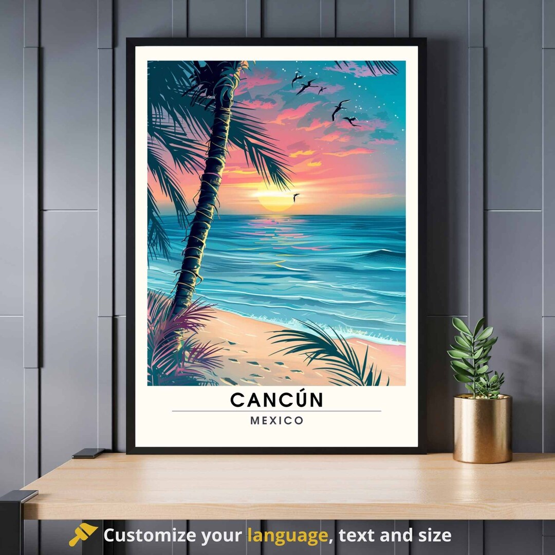 Cancún Print | Travel Poster Cancún, Mexico | Mexico Print | Sunset on ...