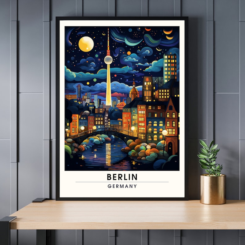 Berlin Print Travel Poster Berlin, Germany View of Berlin's Fernsehturm ...