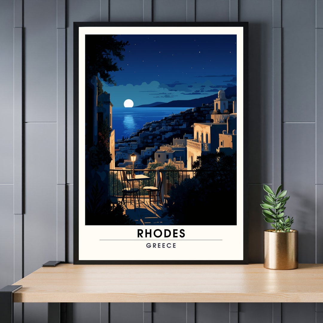Rhodes Print Rhodes at Night Travel Poster - Etsy