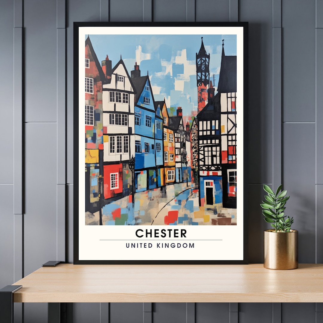 Chester Travel Poster - Artistic Urban Landscape Print - UK Souvenirs ...