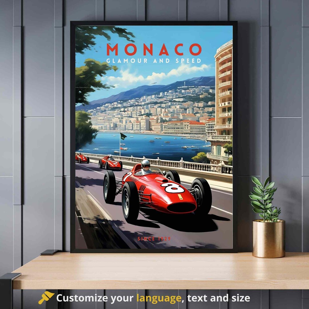 Monaco Grand Prix Print | Vintage Car Print | Monaco Poster | - Etsy