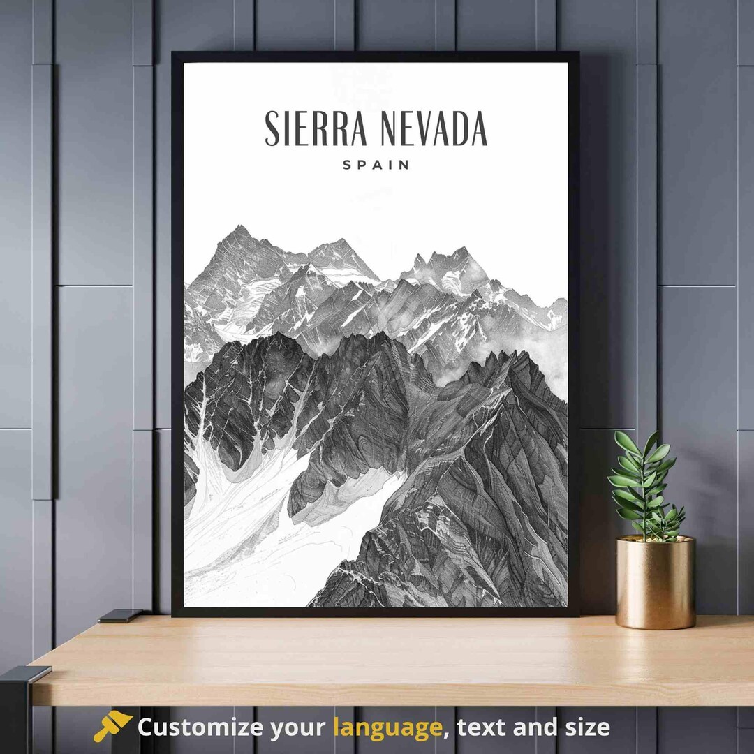 Sierra Nevada Poster | Sierra Nevada Print - Spain - Black and White - Etsy