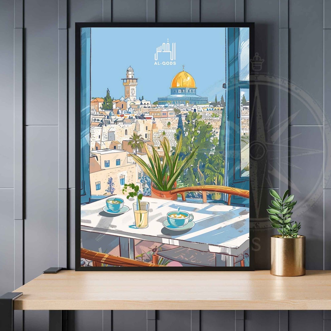 Al-quds Poster Jerusalem Travel Print, Dome of the Rock View of Al-aqsa ...