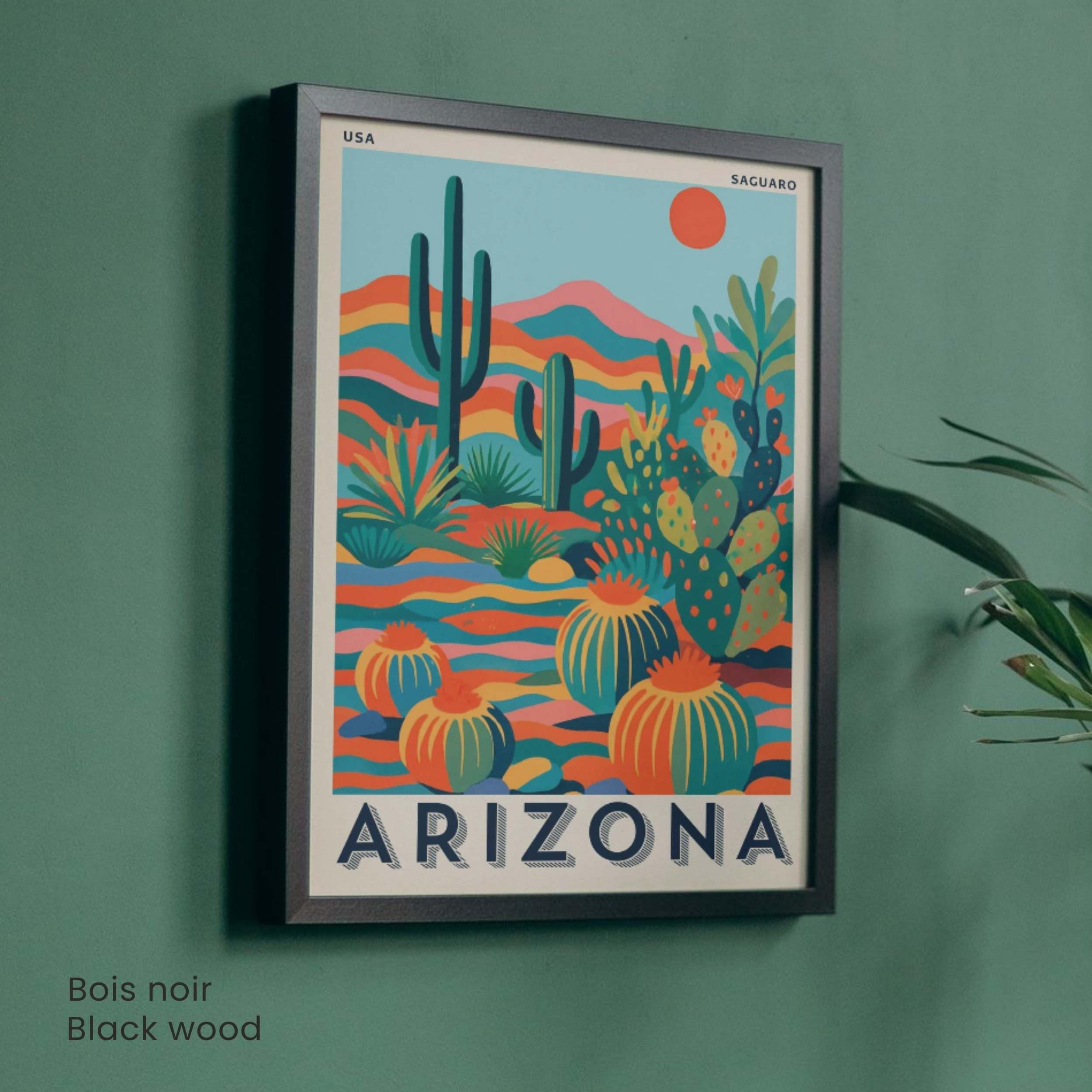 Arizona Desert Print | Colorful Cactus Poster | Vintage USA Travel Wall ...