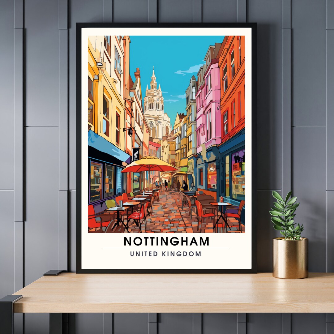 Nottingham Travel Poster - Artistic Cityscape Print - UK Souvenir ...