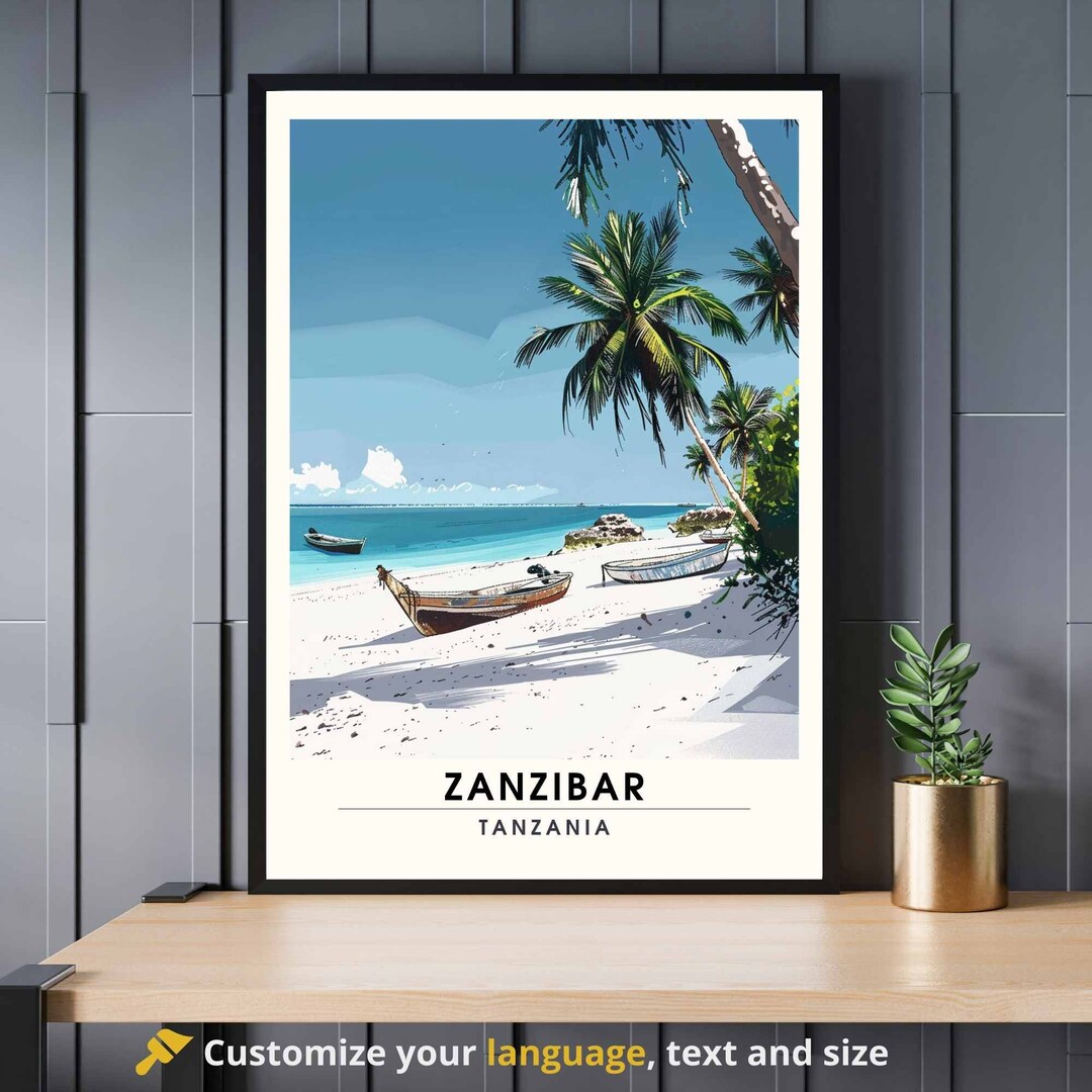 Zanzibar Poster - Travel Print Zanzibar, Tanzania - White Sandy Beach ...
