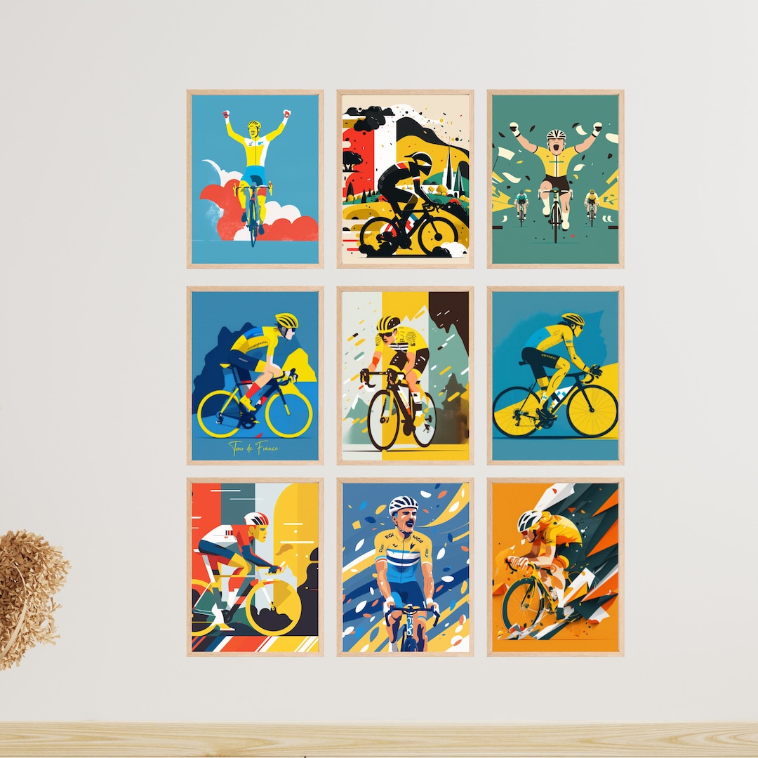 Set of 9 Tour De France Posters Original Wall Decoration for Cycling ...