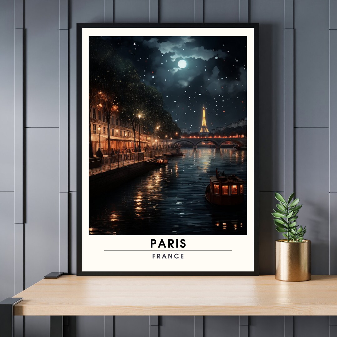 Paris Print Paris Travel Poster Night Trip to Paris Poster of the Seine ...
