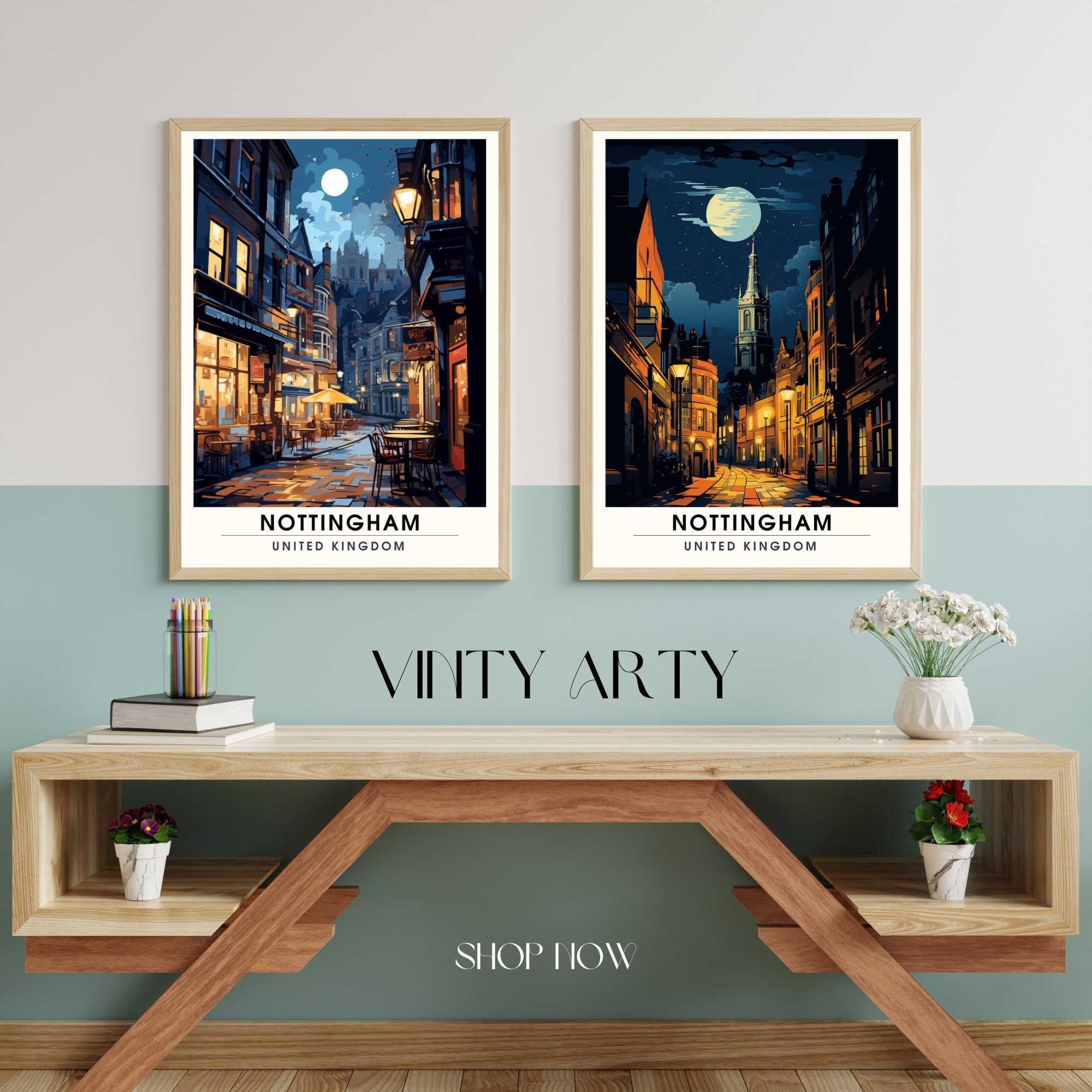 Nottingham Travel Poster - Artistic Cityscape Print - UK Souvenir ...