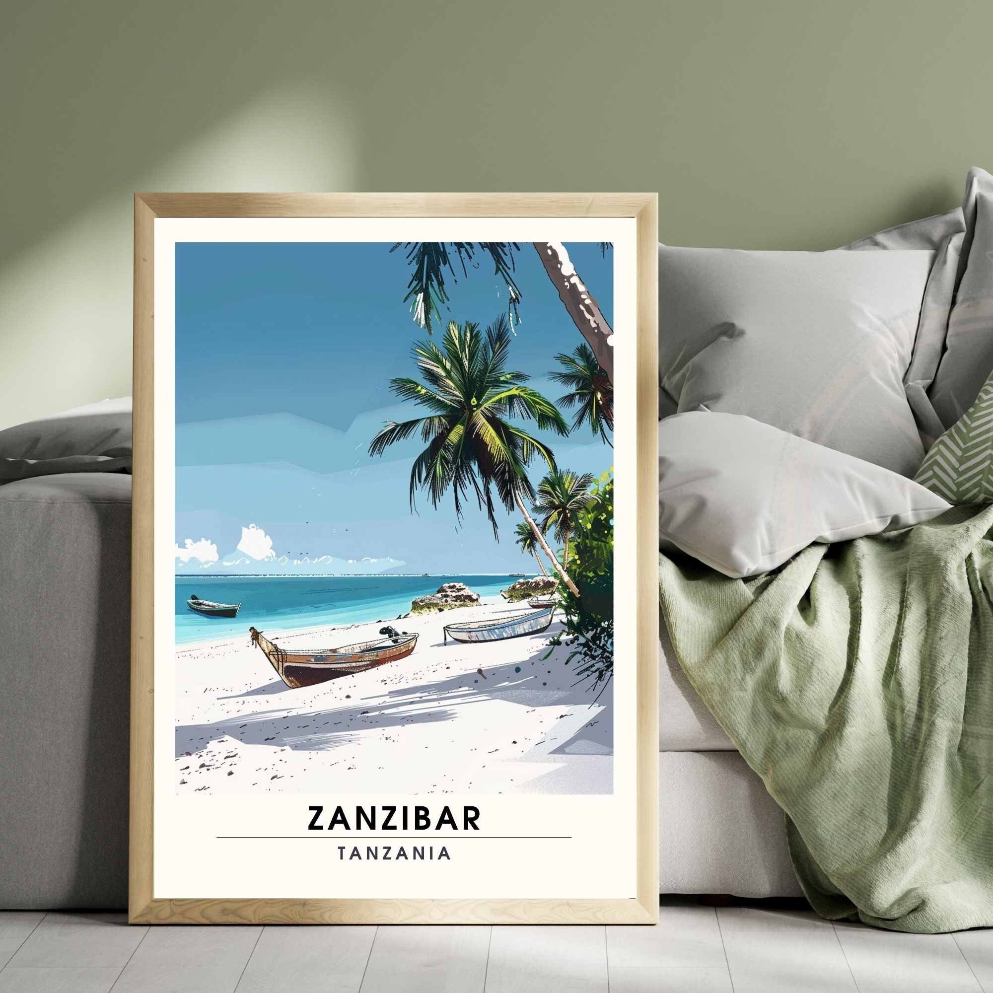Zanzibar Poster Travel Print Zanzibar, Tanzania White Sandy Beach ...