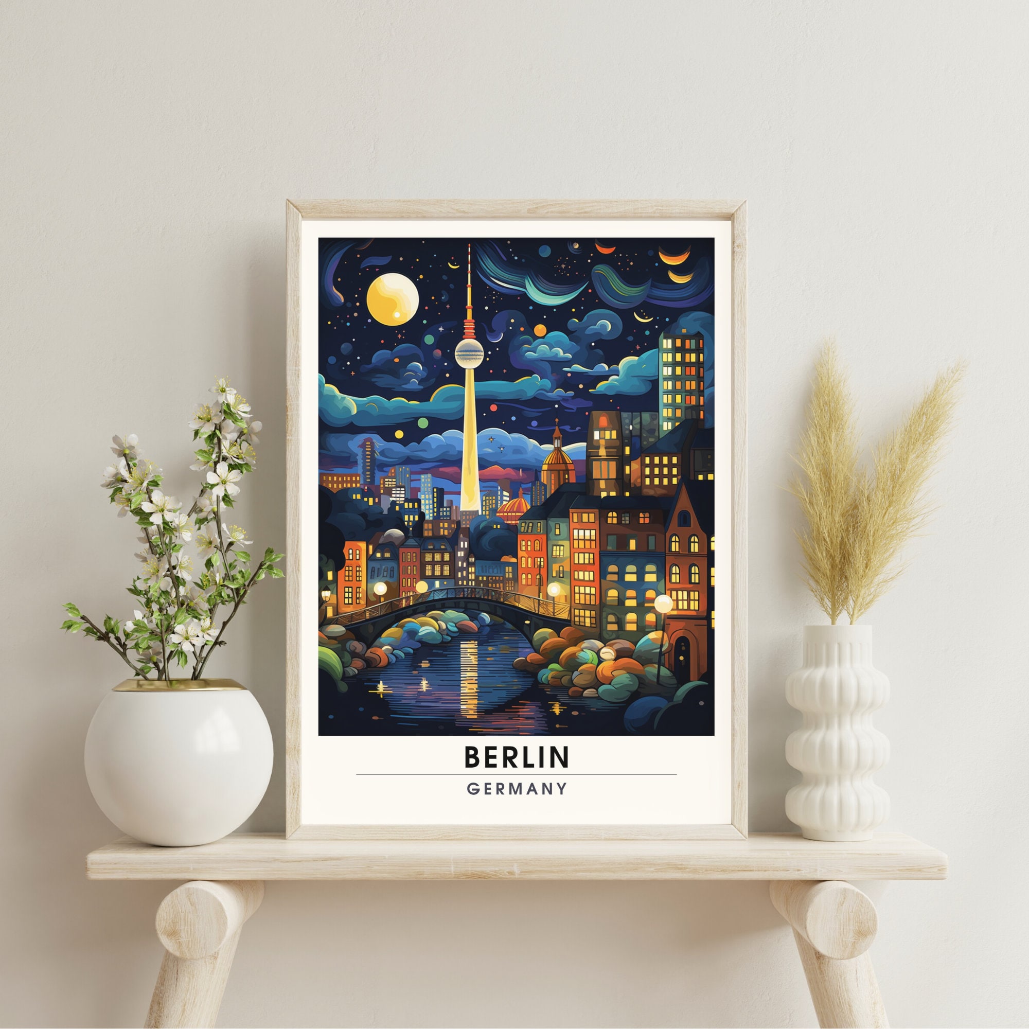 Berlin Print Travel Poster Berlin, Germany View of Berlin's Fernsehturm ...