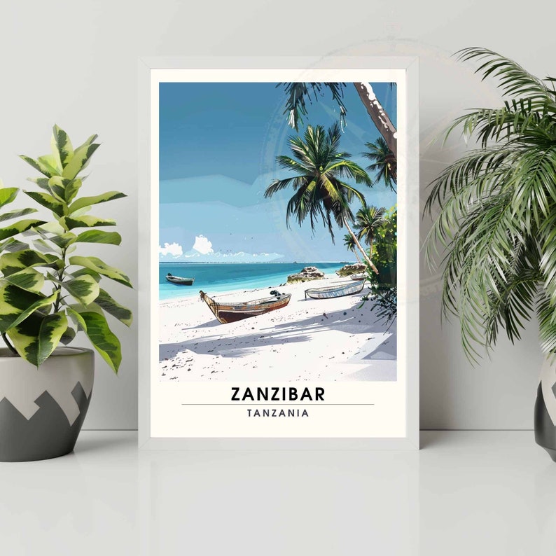 Zanzibar Poster Travel Print Zanzibar, Tanzania White Sandy Beach ...