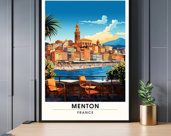 Affiche Menton, poster ville de france, poster Menton, affiche ville de ...