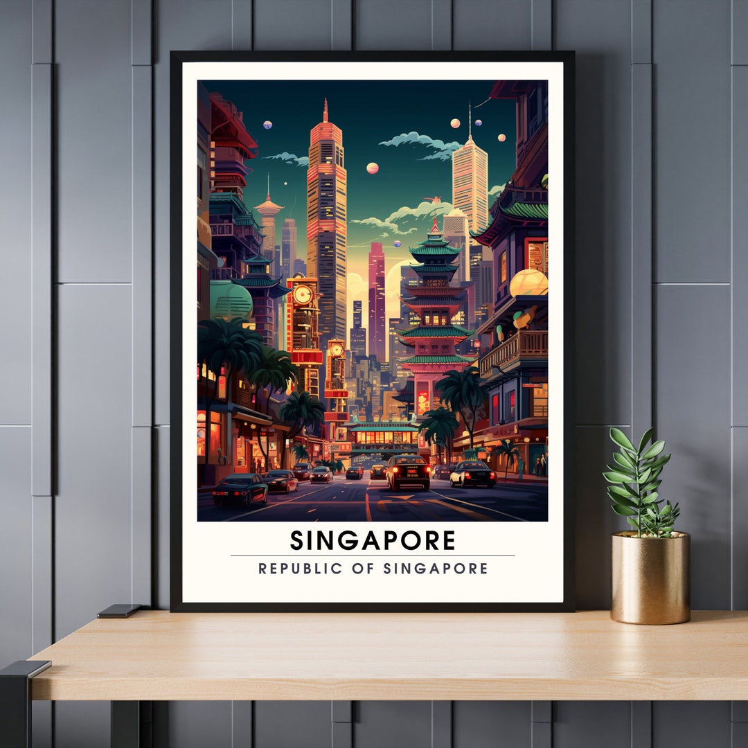 Singapore Printing Travel Poster Singapore at Night - Etsy