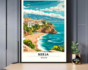 Nerja Poster Black and White Print, Nerja Wall Art, Nerja Travel Poster ...