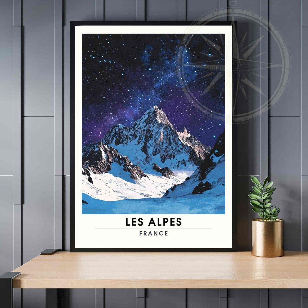 Poster the Alps Print the Alps Poster Mountain in a Starry Night - Etsy