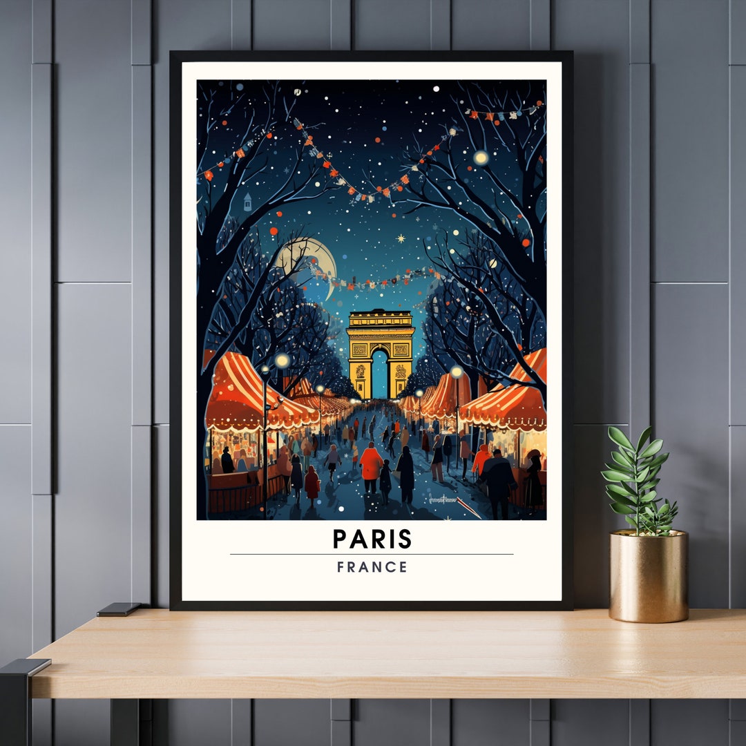 Poster Champs Elysées, Paris | Paris Christmas Travel Poster | Paris ...