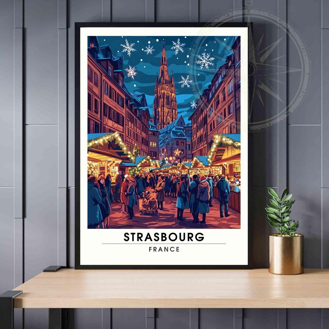 Strasbourg Poster Strasbourg Travel Print A Christmas Market in ...
