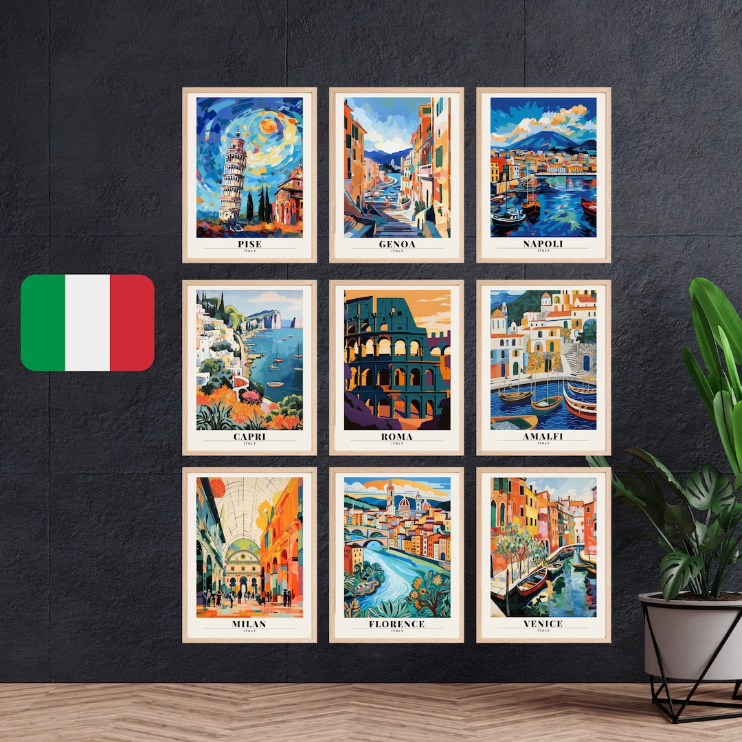 Italy Travel Print, Italy Poster: Genoa, Amalfi, Rome, Milan, Florence ...