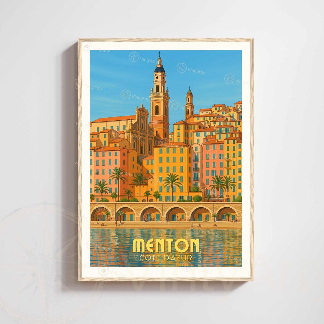 Menton Poster | Menton Print | Travel Poster Menton, France | French ...