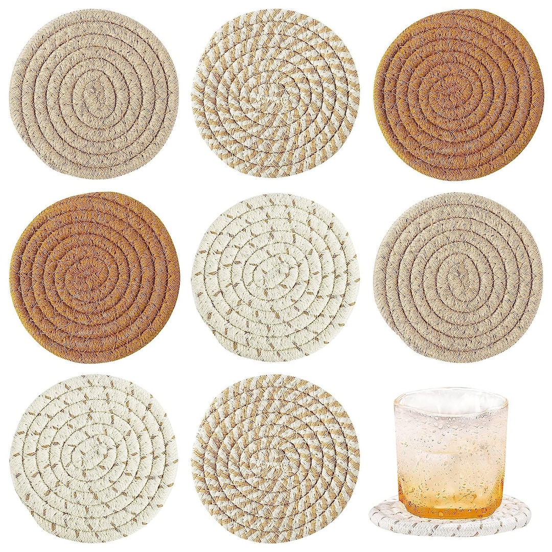 8 Pcs Boho Drink Coasters, 4 Styles Handmade Woven Absorbent Coasters ...
