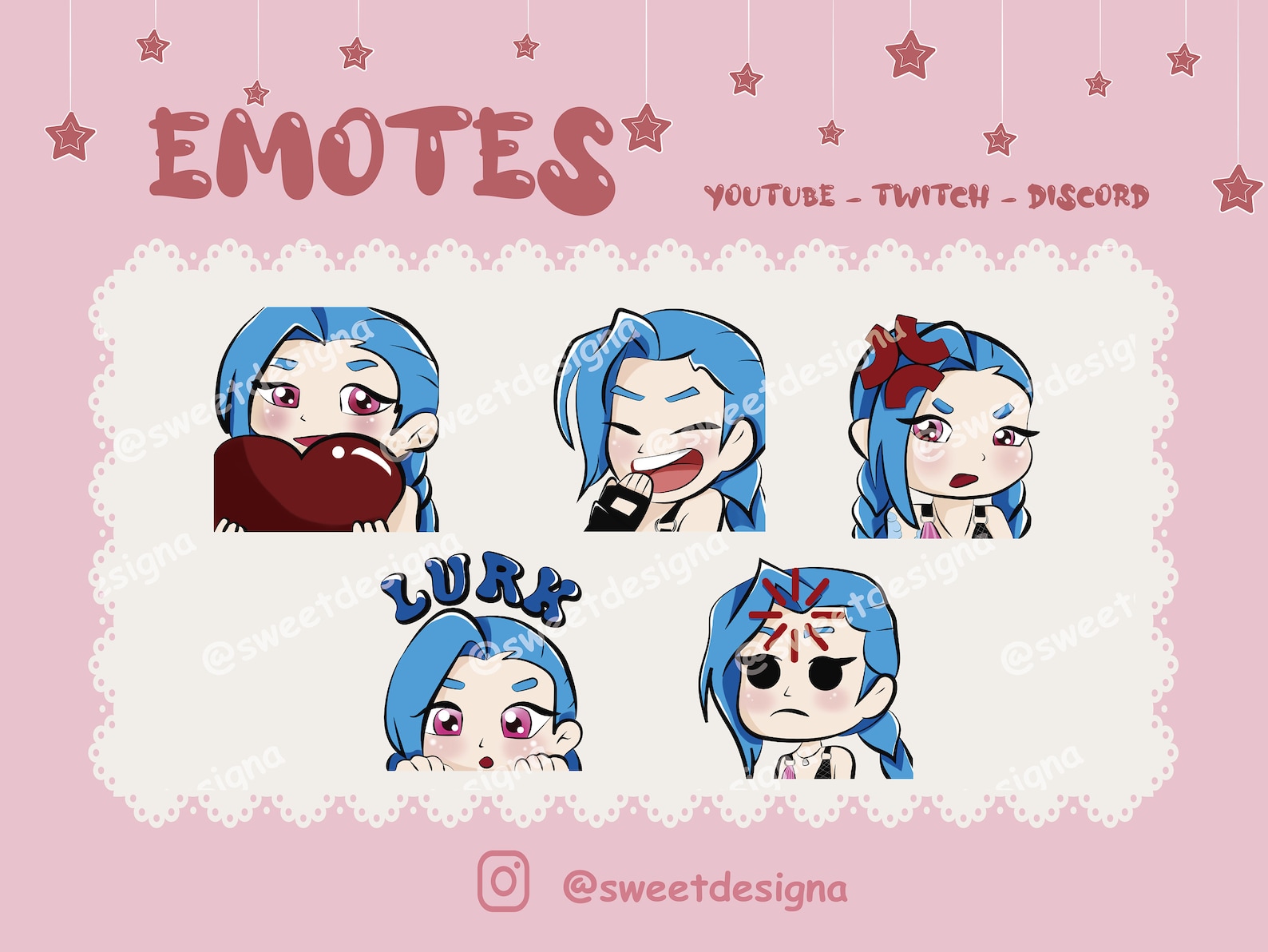 EMOTES JINX League of Legends Arcane Discord Twitch Youtube Streaming ...